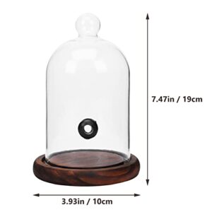 YARDWE Smoking Cloche Dome with Wooden Base Glass Cocktail Infuser Lid Elegant Dessert Stand Cake Display Stand Food Cover 19x10cm