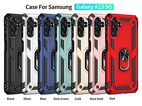 SunRemex Samsung Galaxy A13 5G Case with Tempered Glass Screen Protector，Galaxy A13 5G Case Kickstand [Military Grade] 16ft.Drop Tested Protective Cover for Samsung Galaxy A13 5G. (A13, Red)