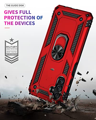 SunRemex Samsung Galaxy A13 5G Case with Tempered Glass Screen Protector，Galaxy A13 5G Case Kickstand [Military Grade] 16ft.Drop Tested Protective Cover for Samsung Galaxy A13 5G. (A13, Red)