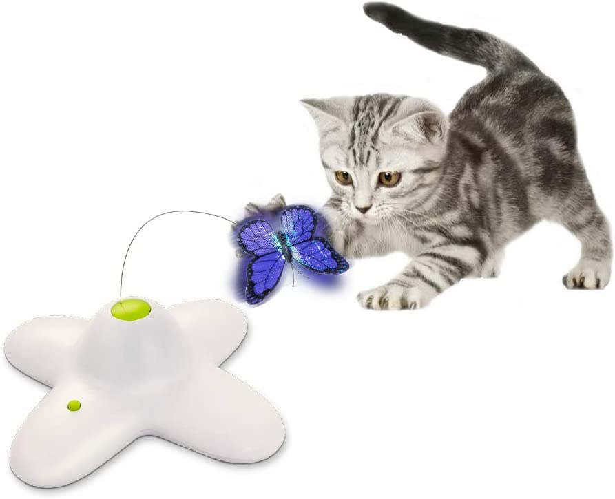 ALL FOR PAWS Interactive Cat Toy, Butter-Fly Cat Toys Interactive for Indoor Cats,Flutter Bug Cat Toys,Flutter Rotating Kitten Toys with 2 Replacements