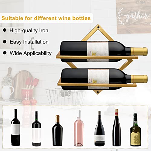 AUHOKY Metal Wall Mounted Wine Holder, Upgrade Foldable Hanging Wall Wine Rack Organizer for 2 Liquor Bottles, Red Wine Bottle Display Hanger with Screws for Home Kitchen Bar Wall Décor