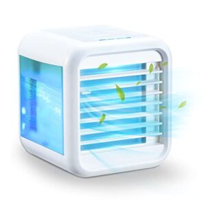 portable air conditioner fan, personal air cooler with icebox, usb desk fan with 3 speeds, evaporative air cooler for home, office & outdoor use, mini air cooler, usb charging, 7 light colors, quiet