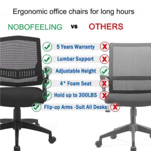 Office Chair, Ergonomic Office Desk Chair, Mesh Task Computer Chair with 90° Flip-up Arms, Lumbar Support and Height Adjustable & Thick Cushion, Black