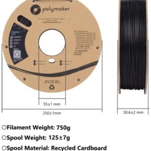 2.85mm(3mm) Tough PLA 2.85mm 3D Printer Filament, 750g Black PLA Filament Strong PLA - Polymaker PolyMax PLA 2.85 Black Filament High Impact Strength, Print with 2.85mm Openning 3D Printers Only