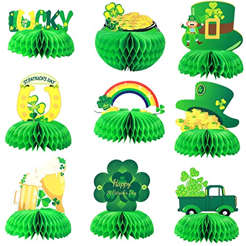 CPTBAG 9Pcs St. Patrick's Day Shamrocks Honeycomb Centerpiece for Table Decorations Irish Party 3D Table Decorations for Saint Patricks Day Party Supplies Holiday Irish Decor