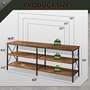 WLIVE TV Stand for 65 70 inch TV, Entertainment Center with Cable Management, TV Console with Storage Shelves, Steel Frame, Wood Board, for Living Room, Rustic Brown