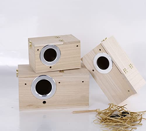 Joyeee Large Bird Breeding Box, with Natural Wood Bird Platform Parrot Stand, Small Animal Hamster Hideout House, Pet Products Bird Cage Wooden Bird Nest for Cockatiel Vision Bird, Lovebird Canary, L