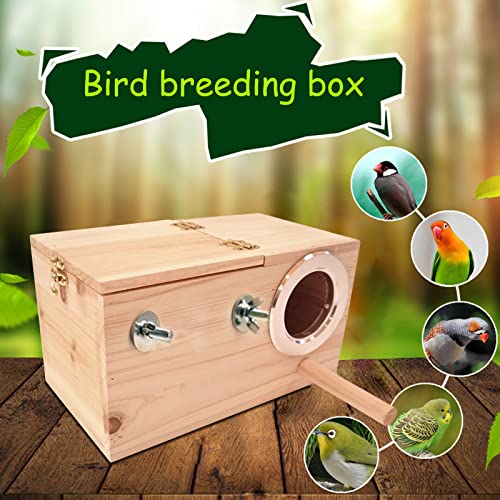 Joyeee Large Bird Breeding Box, with Natural Wood Bird Platform Parrot Stand, Small Animal Hamster Hideout House, Pet Products Bird Cage Wooden Bird Nest for Cockatiel Vision Bird, Lovebird Canary, L