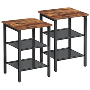 hoobro end table, nightstands set of 2, 3-tier side table with mesh shelves, industrial end table for small space in living room, bedroom and balcony, stable metal frame, rustic brown bf21bzp201