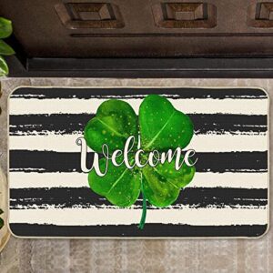 st. patrick's day doormat, watercolor stripes shamrock lucky decorative doormat, non slip seasonal low-profile floor mat welcome mat for kitchen dining entrance indoor outdoor 16 x 28 inch