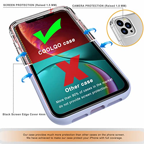 COOLQO Compatible for iPhone 13 Pro Case 6.1 Inch, with [2 x Tempered Glass Screen Protector] Clear 360 Full Body Protective Coverage Silicone 14 ft Drop Military Grade Shockproof Phone Cover