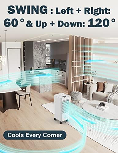 3-In-1 Evaporative Air Cooler, Cooling Fan with 3 Modes & 3 Speeds, Windowless Air Conditioner with 12-H Timer Remote Control, Swamp Cooler w/60° Oscillation, Portable Air Conditioner for Room/Office