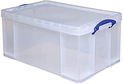 Really Useful Boxes Clear Transparent Plastic Storage Box, 64 Liters Features Attached Handles Make It Easy to Carry (Single Pack)