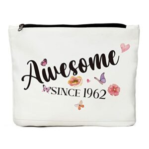 JIUWEIHU 60th Birthday Gifts for Women, 60th Birthday Decorations Present for Women - 60 Year Old Birthday Gift Ideas for Wife Mom Sisters, Friends, Coworker, BFF -Awesome Since 1963 Makeup Bag