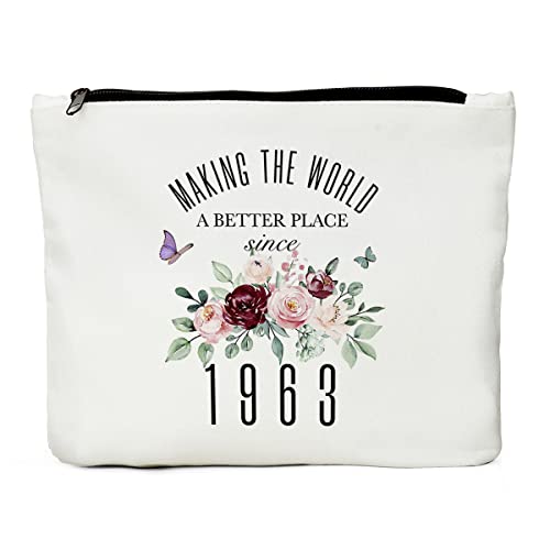 JIUWEIHU 60th Birthday Gifts for Women, 60th Birthday Decorations Present, 60 Year Old Birthday Gift Ideas for Sisters, Friend, Coworker, Grandma, Mom, Boss – Since 1963 Makeup Bag