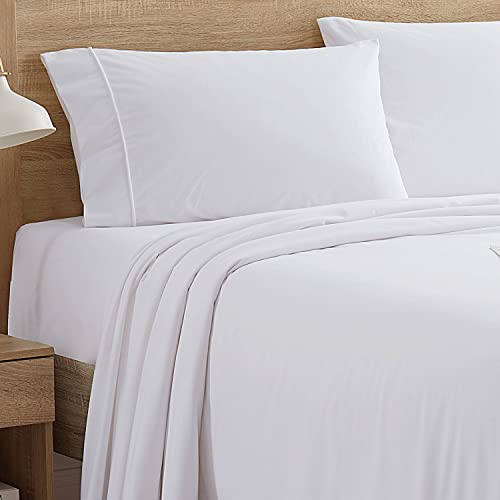 Flannel Sheets Warm and Cozy Deep Pocket Breathable All Season Bedding Set with Fitted, Flat and Pillowcases, Queen, White