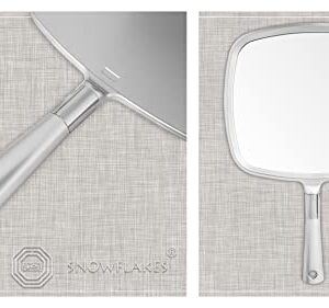 Snowflakes Large Hand Mirror with Handle-Hang Handheld Mirror Hairdresser Mirror.(Silver)