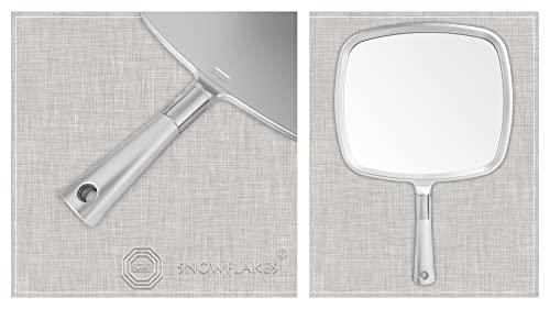 Snowflakes Large Hand Mirror with Handle-Hang Handheld Mirror Hairdresser Mirror.(Silver)