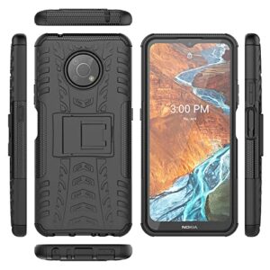 FLYME for Nokia G300 case with Tempered Glass Screen Protector(2 Pack), Heavy Duty Shockproof Anti-Scratch Non-Slip Hybrid Defender Armor Dual Layer Kickstand Phone Case Cover,Black