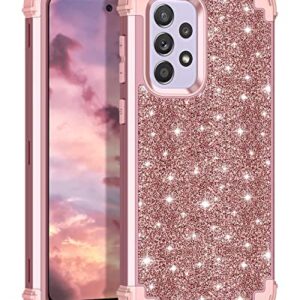 LONTECT for Galaxy A53 5G Case Glitter Sparkly Bling Shockproof Heavy Duty Hybrid Sturdy High Impact Protective Cover Case for Samsung Galaxy A53 5G 2022, Shiny Rose Gold