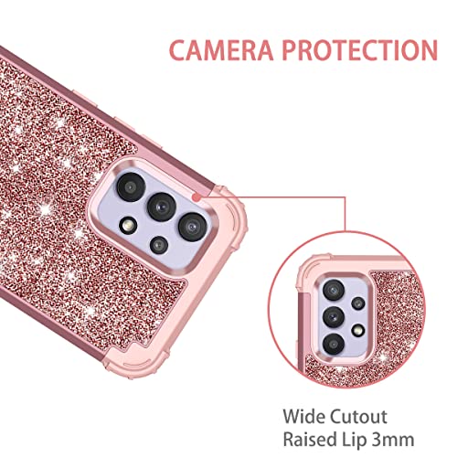 LONTECT for Galaxy A53 5G Case Glitter Sparkly Bling Shockproof Heavy Duty Hybrid Sturdy High Impact Protective Cover Case for Samsung Galaxy A53 5G 2022, Shiny Rose Gold