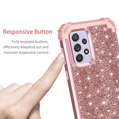 LONTECT for Galaxy A53 5G Case Glitter Sparkly Bling Shockproof Heavy Duty Hybrid Sturdy High Impact Protective Cover Case for Samsung Galaxy A53 5G 2022, Shiny Rose Gold