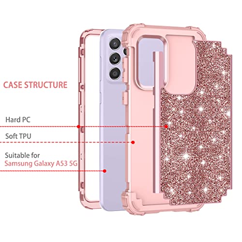 LONTECT for Galaxy A53 5G Case Glitter Sparkly Bling Shockproof Heavy Duty Hybrid Sturdy High Impact Protective Cover Case for Samsung Galaxy A53 5G 2022, Shiny Rose Gold