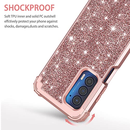 LONTECT Moto Edge 2021 Case, 5G UW Sparkly Glitter Shockproof Hybrid Protective Cover - Shiny Rose Gold