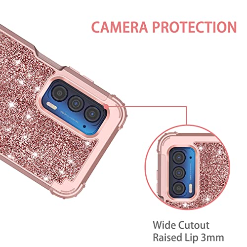 LONTECT Moto Edge 2021 Case, 5G UW Sparkly Glitter Shockproof Hybrid Protective Cover - Shiny Rose Gold