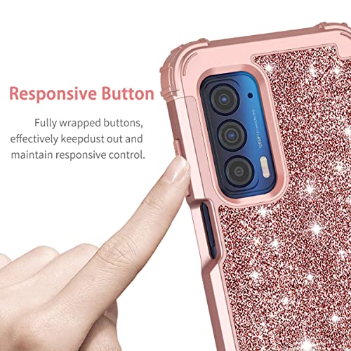 LONTECT Moto Edge 2021 Case, 5G UW Sparkly Glitter Shockproof Hybrid Protective Cover - Shiny Rose Gold