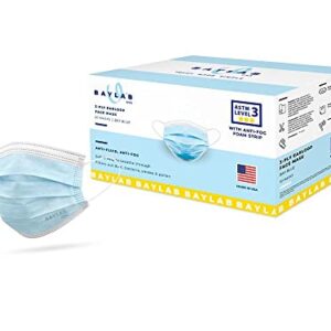 BAYLAB USA ASTM Level 3 Anti-Fog Disposable 3-Layer Face Masks, Bay Blue, Pack of 50