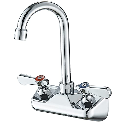 BWE Kitchen Faucet Commercial Wall Mount Chrome Dual Handles with High Arc 360° Swivel Spout Centerset Hand Sink Faucet for Utility Laundry Restaurant Mixer Tap Brass Construction