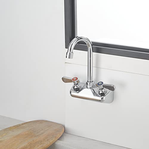 BWE Kitchen Faucet Commercial Wall Mount Chrome Dual Handles with High Arc 360° Swivel Spout Centerset Hand Sink Faucet for Utility Laundry Restaurant Mixer Tap Brass Construction