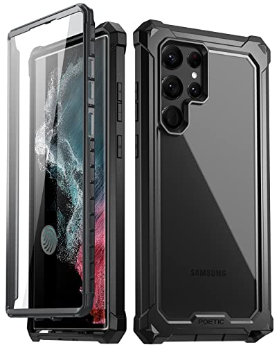 Poetic Guardian Case [6FT Mil-Grade Drop Tested] Designed for with Samsung Galaxy S22 Ultra 5G 6.8" (2022), Built-in Screen Protector Work with Fingerprint ID, Full Body Shockproof Case, Black/Clear