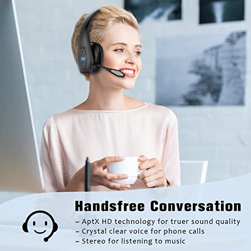 Conambo Noise Cancelling Bluetooth Headset V5.1, 35Hrs HD Talktime CVC8.0 Dual Mic Hands-Free Wireless Headset, Bluetooth Headphones with Mute Button for Cell Phones Business Home Office Trucker