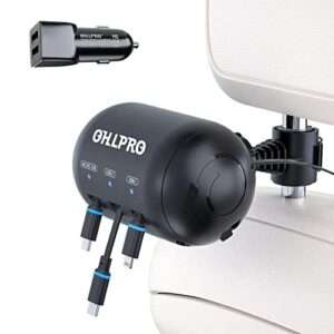 multi car retractable backseat 3 in 1 36w car charging station box compatible with all phones | iphone | samsung | android | share ride customer charging dock attach to headrest (big)