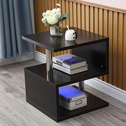 Modern LED Nightstands, Bedside End Table,High Gloss Coffee/Side Table for Home Furniture Bedroom (Black)