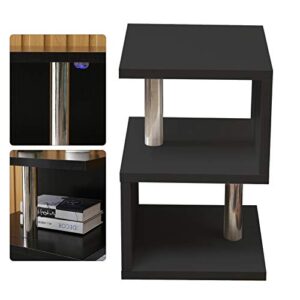 Modern LED Nightstands, Bedside End Table,High Gloss Coffee/Side Table for Home Furniture Bedroom (Black)