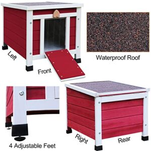 Outdoor Cat House, Feral Cat Shelter Weatherproof with Elevated Floor Cat House Outside Wine Red