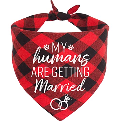 4. Hujiao-Zi My Humans are Getting Wedding Married,Red Plaid Dog Scarf, Dog Bandana，Wedding Dog Bandana, Wedding Photo Prop,Pet Dog Lovers Gifts