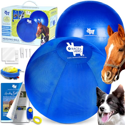 Race&Herd Herding Ball for Dogs Blue Heelers, Horse Ball & Ball Cover - 25" Ball for Horses Large with Hand Pump | for Play Hurding Ball |Hearding Ball Horse Toys for Horses Stall