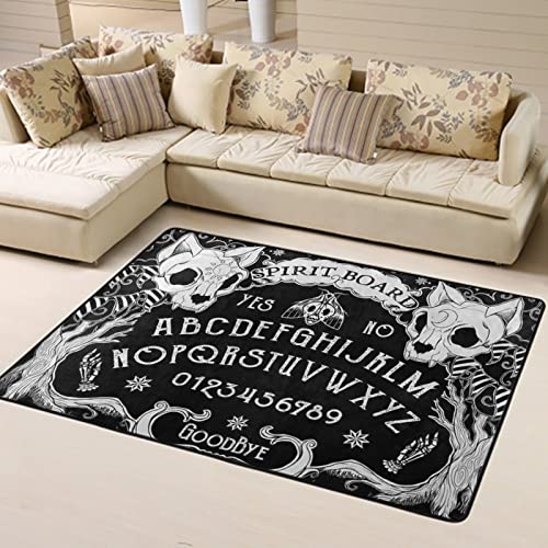 Luxury Flannel Area Rug Modern Indoor Non-Slip Floor Mats Extra Soft Large Carpets for Bedroom Living Room Office (60x39 Inch, Cat Skull Head Witch Board Black Gothic)