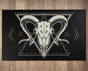 goat skull area rug occult mat goat head decor satanic witchy wicca sacred geometry grunge black mystical animal gothic horns carpet