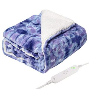 goqo tomo electric heated blanket 50" x 60" throw wrap with 12 heating levels for home office use gradient purple-z5060