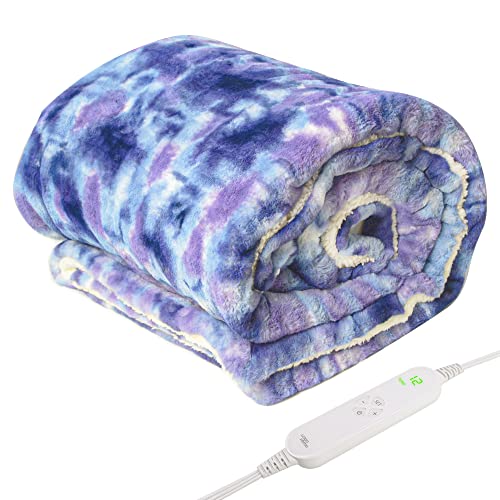 GOQO TOMO Electric Heated Blanket 50" x 60" Throw Wrap with 12 Heating Levels for Home Office Use Gradient Purple-Z5060