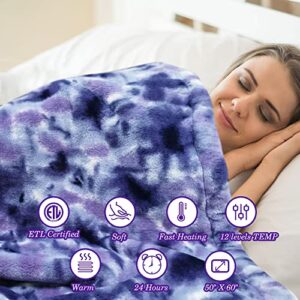 GOQO TOMO Electric Heated Blanket 50" x 60" Throw Wrap with 12 Heating Levels for Home Office Use Gradient Purple-Z5060