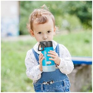 SEMOZOZO Water Bottle with Straw, Kids Water Bottle with Wide Rotating Handle Straw Lid, Wide Mouth Vacuum Insulated Stainless Steel Water Bottle for school ，The blue car