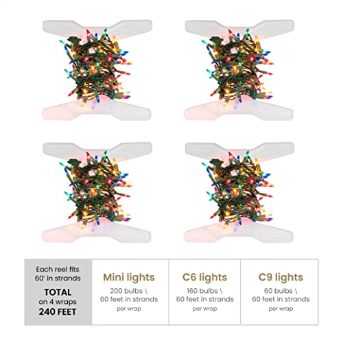 ZOBER Christmas Light Storage - Christmas Light Organizer W/ 4 Plastic Christmas Lights Organizer Wheel - Strong & Durable Material - Stitched Reinforced Handles - Gray