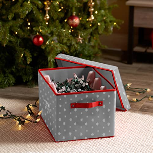 ZOBER Christmas Light Storage - Christmas Light Organizer W/ 4 Plastic Christmas Lights Organizer Wheel - Strong & Durable Material - Stitched Reinforced Handles - Gray