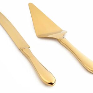 Gold Stainless Steel Cake Serving Set - Cake Knife and Server - Cake Serving Set With Serrated Blade for Easier Cutting - Holidays, Birthdays, Wedding, Anniversary